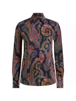 Etro Stretch-cotton Poplin Shirt With Paisley Motif - Blue