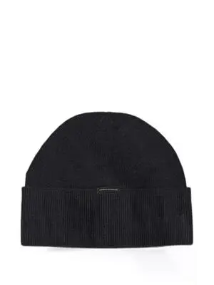 Emporio Armani Logo Patch Ribbed Knit Beanie - Black