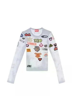 DIESEL® Ribbed Jersey Long-sleeve T-shirt With All-over Patch Print