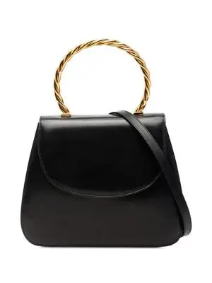 FERRAGAMO Calfskin Metal Top Handle Bag - Black