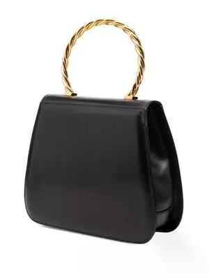FERRAGAMO Calfskin Metal Top Handle Bag - Black