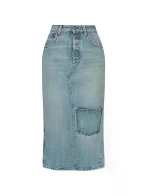 MAISON MARGIELA Denim Midi Skirt With Rear Slit - Blue