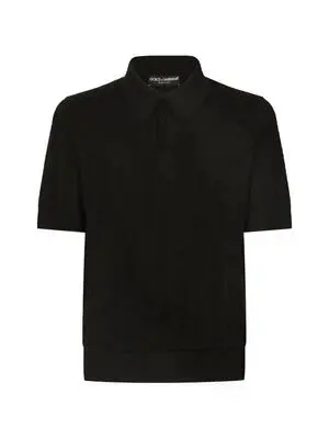 Dolce & Gabbana Silk Jacquard Polo Shirt With Dg Logo - Black