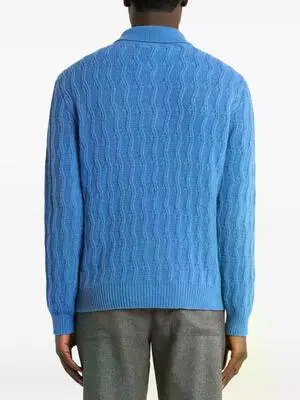 Etro Cashmere Polo Sweater With Wavy Motif - Blue
