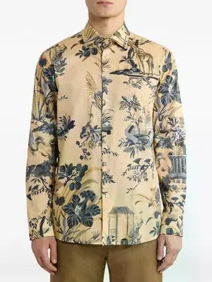 Etro Shirt In Cotton Satin With Flower And Animal-motif - Neutrals