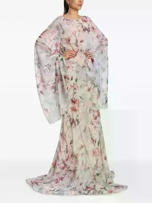MIAU BY CLARA ROTESCU Alabaster Floral Print Gown