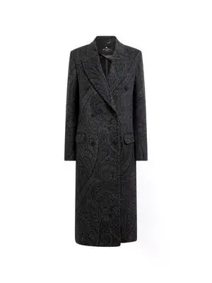 Etro Double-breasted Wool Jacquard Coat With Paisley Motif