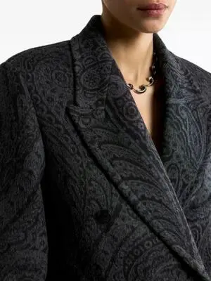 Etro Double-breasted Wool Jacquard Coat With Paisley Motif