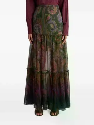Etro Silk Maxi Skirt With Placed Paisley Print