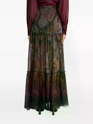 Etro Silk Maxi Skirt With Placed Paisley Print