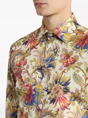Etro Cotton Satin Shirt With Floral-motif - Neutrals