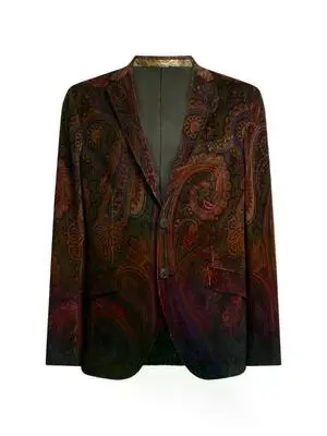 Etro Single-breasted Cotton Corduroy Jacket With Placed Degradé Paisley Print - Green