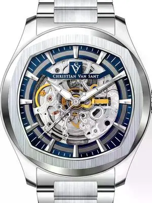 CHRISTIAN VAN SANT Automatic Skeleton Dial Stainless Steel Bracelet Watch - Blue