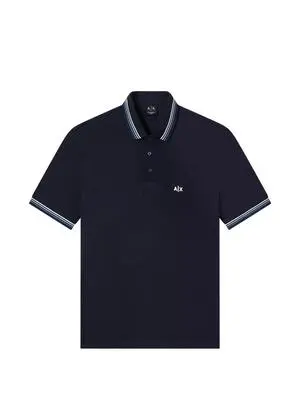 Armani Exchange Striped-trim Logo-embroidered Polo Shirt - Blue