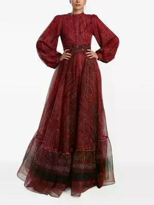 MIAU BY CLARA ROTESCU Paisley Print Bead-embellished Maxi Dress - Red