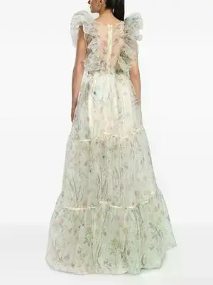MIAU BY CLARA ROTESCU Vanilla White Floral Appliqué Gown