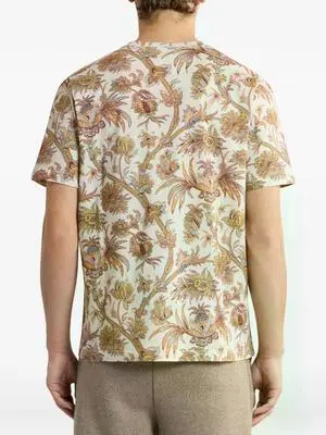 Etro Cotton-jersey T-shirt With Floral Paisley-motif - Neutrals
