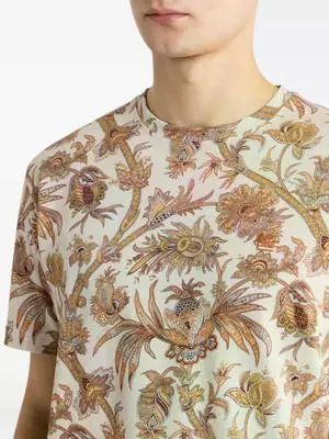 Etro Cotton-jersey T-shirt With Floral Paisley-motif - Neutrals