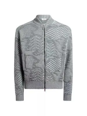 Etro Knit Wool-blend Bomber Jacket With Motif - Grey