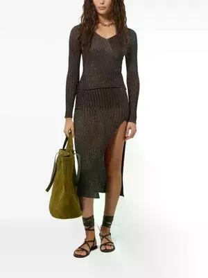 Missoni Metallic Thread Ribbed Knit V-neck Sweater