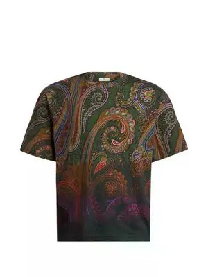Etro Cotton-jersey T-shirt With Degradé Paisley-motif - Green