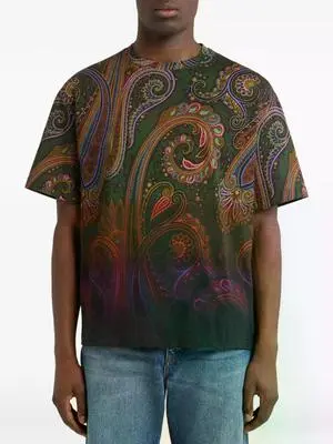 Etro Cotton-jersey T-shirt With Degradé Paisley-motif - Green