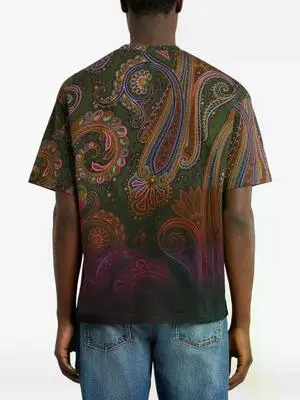 Etro Cotton-jersey T-shirt With Degradé Paisley-motif - Green