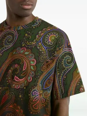 Etro Cotton-jersey T-shirt With Degradé Paisley-motif - Green