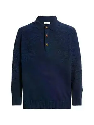 Etro Polo-style Sweater In Cotton And Wool With Paisley-motif - Blue