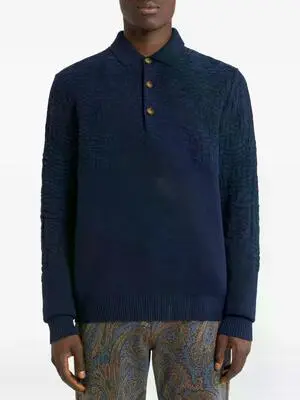 Etro Polo-style Sweater In Cotton And Wool With Paisley-motif