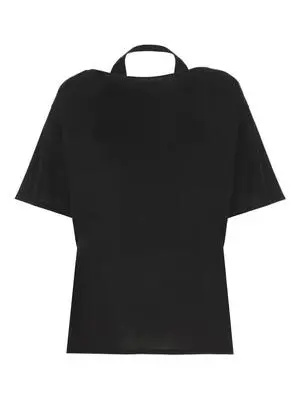 KANGRA Tie-neck Cotton T-shirt - Black