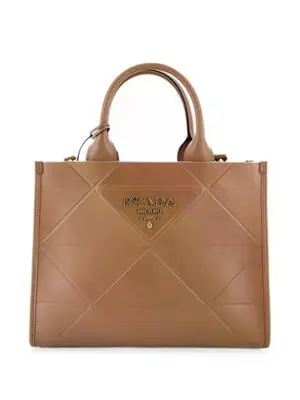 Prada Embossed Leather Small Shopper Tote Bag - Brown