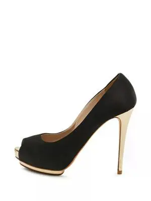 LE SILLA Satin Peep-toe Pumps With Gold-tone Platform