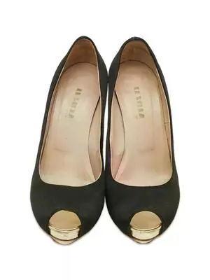 LE SILLA Satin Peep-toe Pumps With Gold-tone Platform