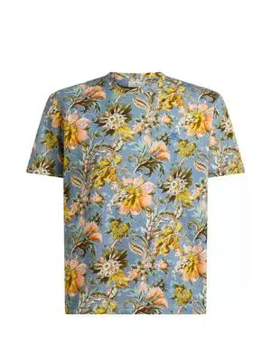 Etro Cotton-jersey T-shirt With Floral-motif - Blue