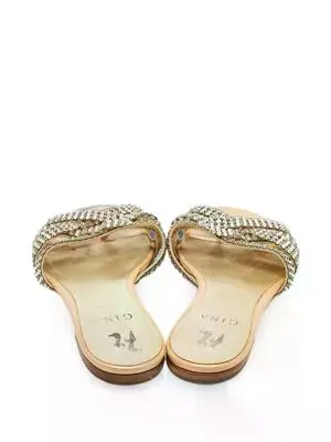 GINA Crystal Embellished Crossover Strap Sandals - Silver