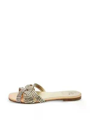 GINA Crystal Embellished Crossover Strap Sandals - Silver
