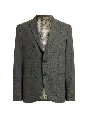 Etro Single-breasted Knit Jacket With Chevron Motif - Grey