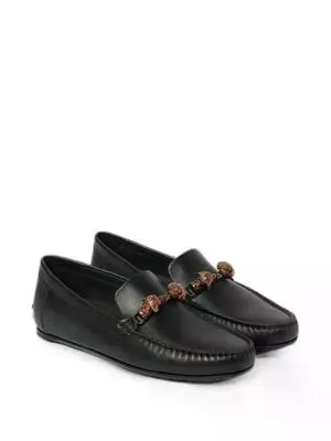 Manolo Blahnik Animal-plaque Leather Loafers