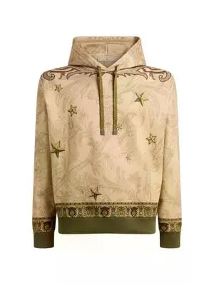 Etro Cotton-blend Hooded Sweatshirt With Pegaso Print - Neutrals