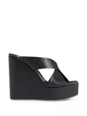 GIUSEPPE ZANOTTI Leather Wedge Sandals - Black