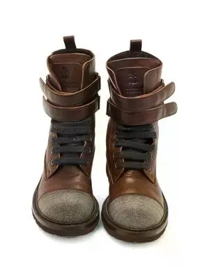 Brunello Cucinelli Leather Monili Bead-embellished Cap Toe Combat Boots