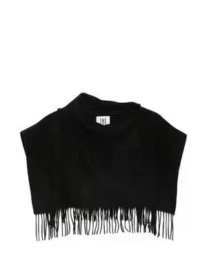 BY MALENE BIRGER Fringe-trimmed Embroidered-logo Scarf - Black