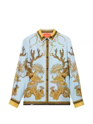 La DoubleJ Oceania Placed Silk Twill Button-down Shirt