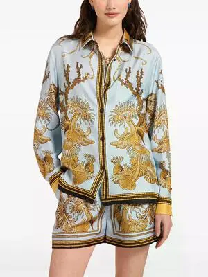 La DoubleJ Oceania Placed Silk Twill Button-down Shirt
