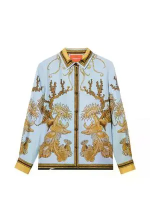 La DoubleJ Oceania Placed Silk Twill Button-down Shirt
