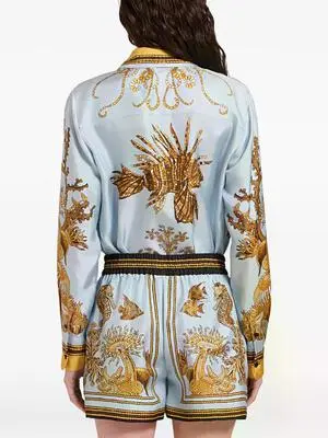 La DoubleJ Oceania Placed Silk Twill Button-down Shirt