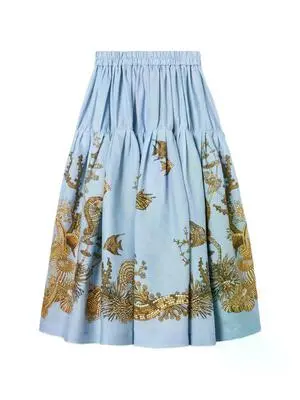La DoubleJ Gala Tiered Midi Skirt In Oceania Placée - Blue