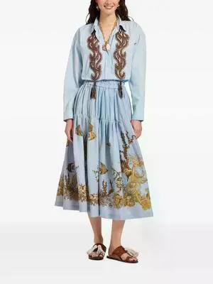 La DoubleJ Gala Tiered Midi Skirt In Oceania Placée - Blue