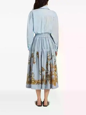 La DoubleJ Gala Tiered Midi Skirt In Oceania Placée - Blue